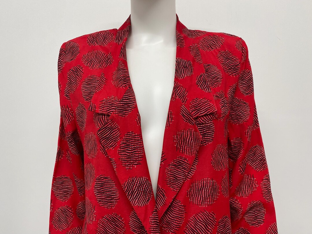 Vintage 80's Red Oversized Blazer With Funky Circle Pattern by Clues ...
