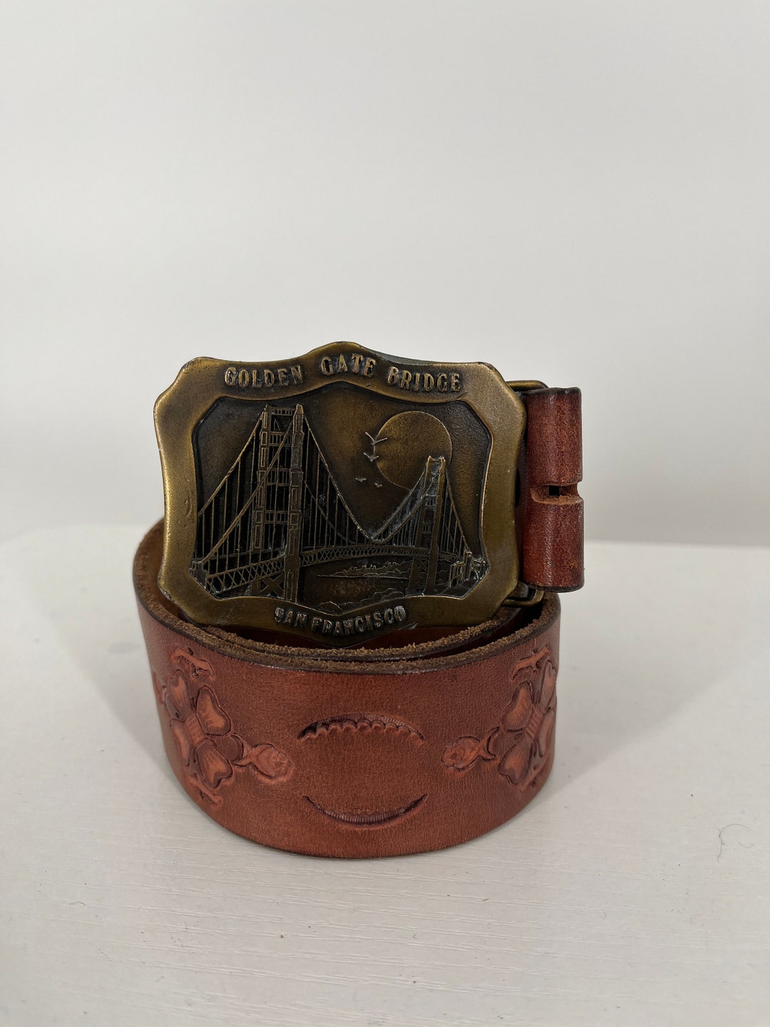 Vintage 70s Solid Brass Golden Gate Bridge Belt Buckle With Hand Tooled ...