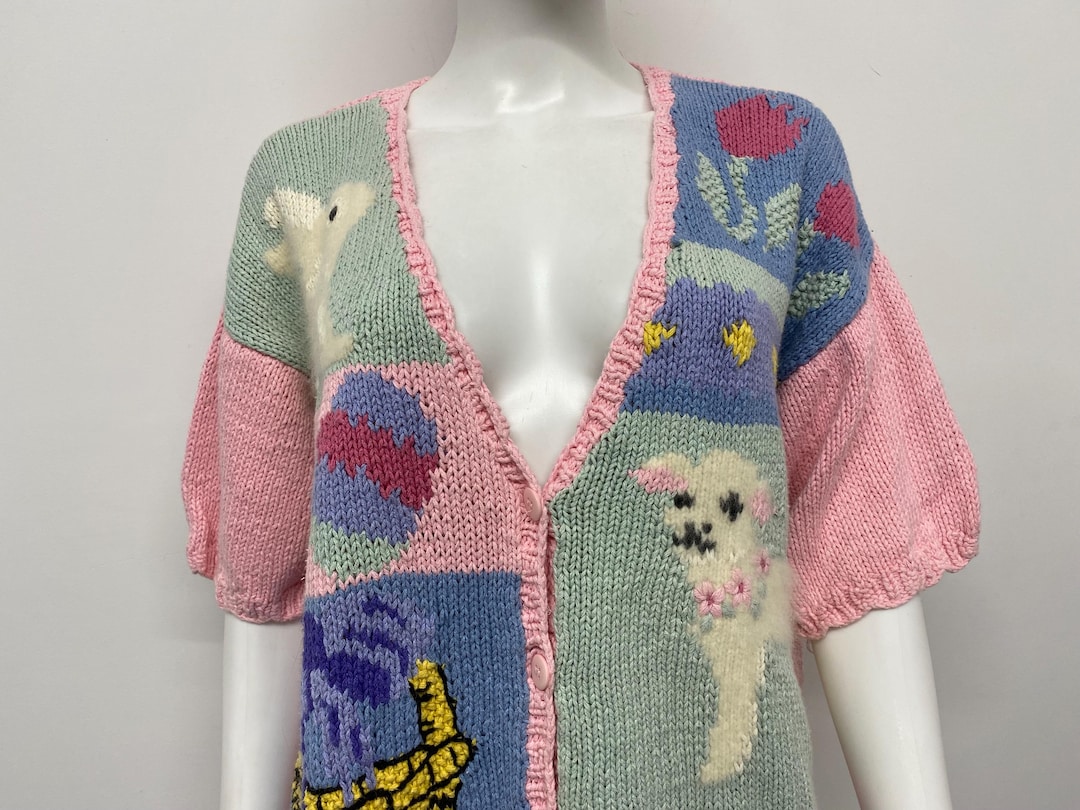 Vintage 90's Oversized V-neck Easter Cardigan by Lecomte Size M Please ...