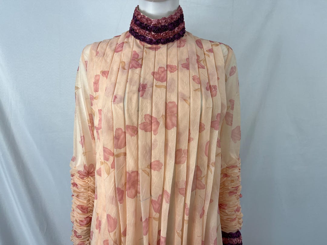Vintage 70s/80s Homemade Sheer Soft Pink Long Sleeve Dress With Flower ...