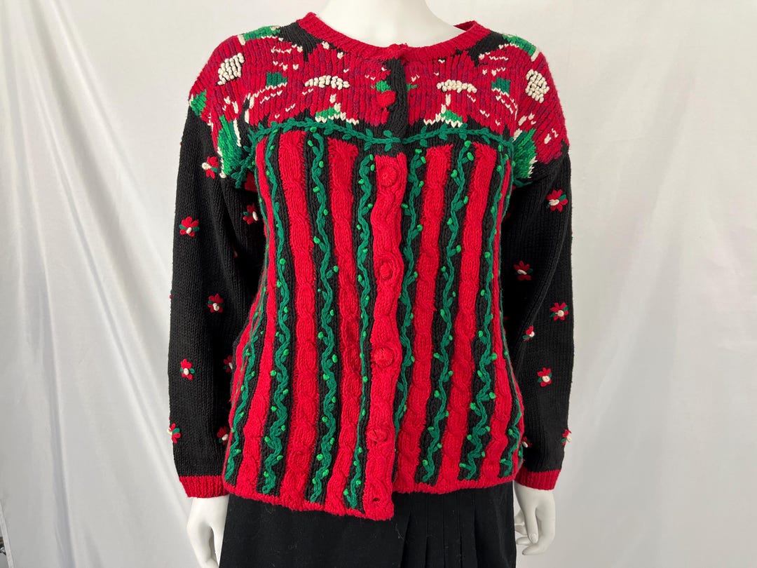 Vintage 1991 the Eagles Eye Red and Black Button up Sweater Cardigan Size S PLEASE See Item ...