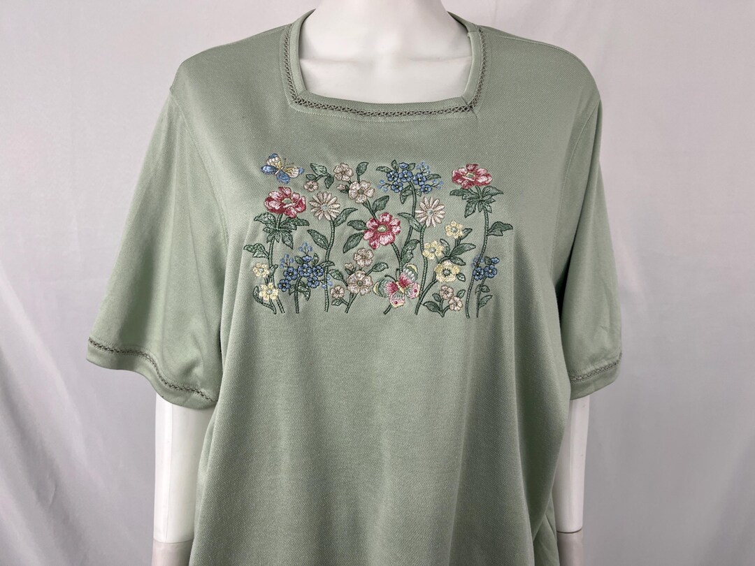 Vintage 90s Bonworth Green Half Sleeve Blouse With Flowers and ...