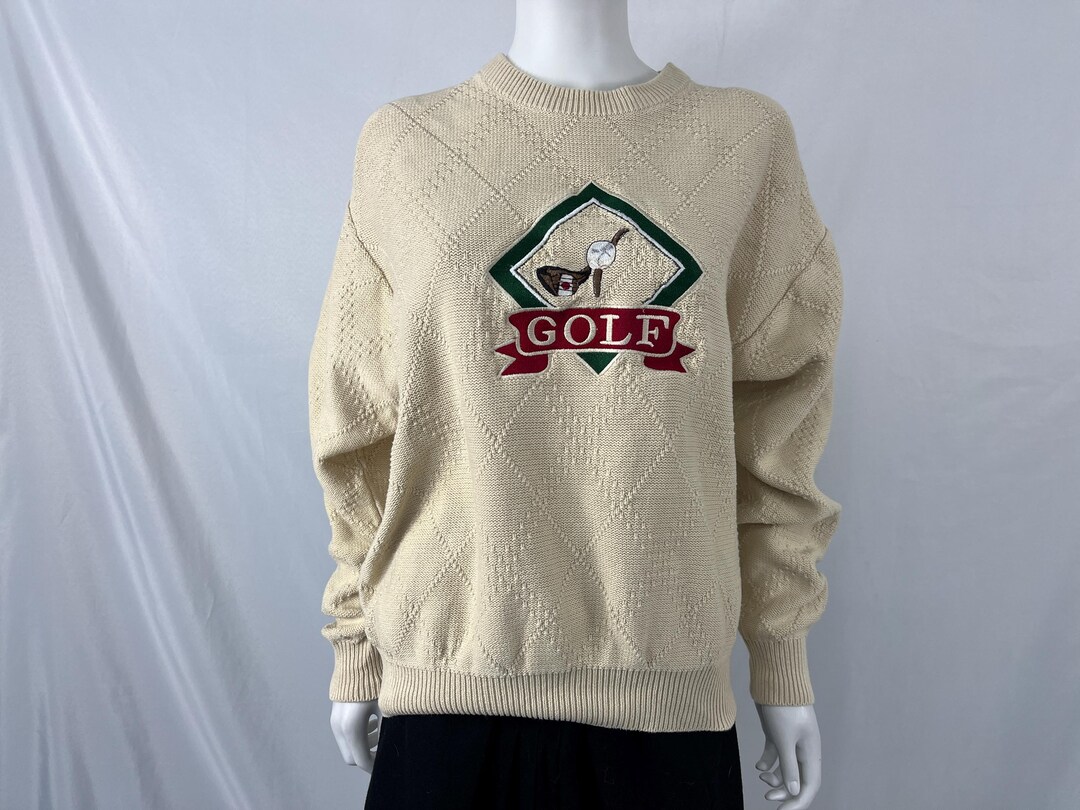 Vintage 100% Cotton Beige Long Sleeve Bolle Golf Embroidered Sweater ...