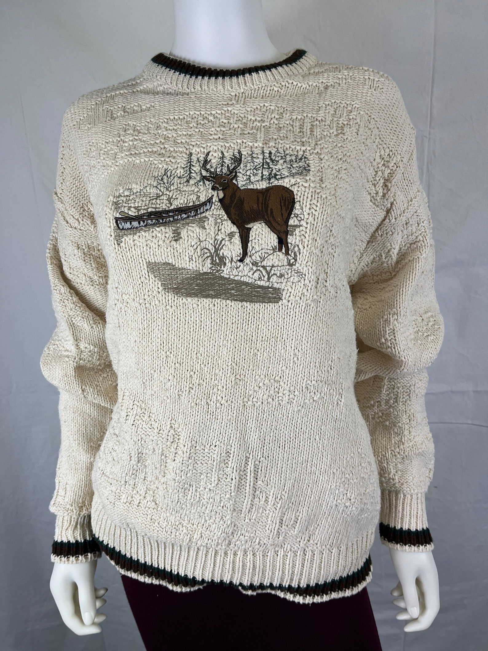 Vintage Embroidered Deer and Canoe Woodland Sweater by Field - Etsy