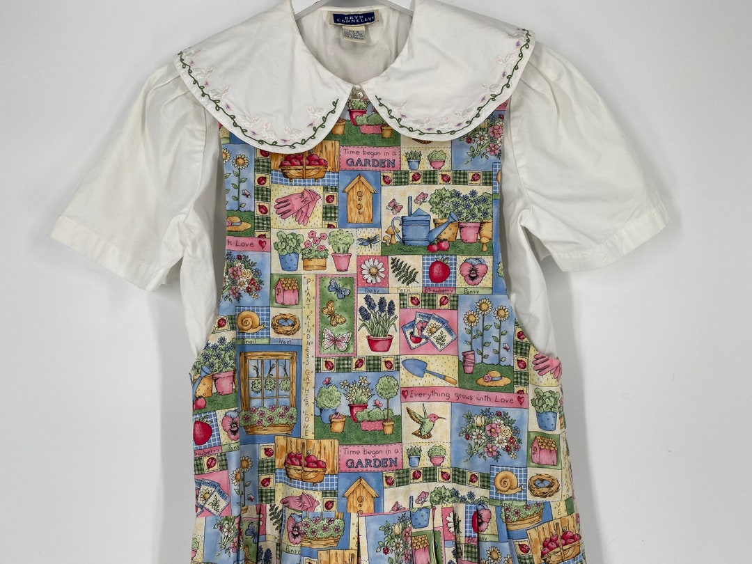 Vintage 90's Homemade Gardening Jumper With Embroidered Collar Blouse ...