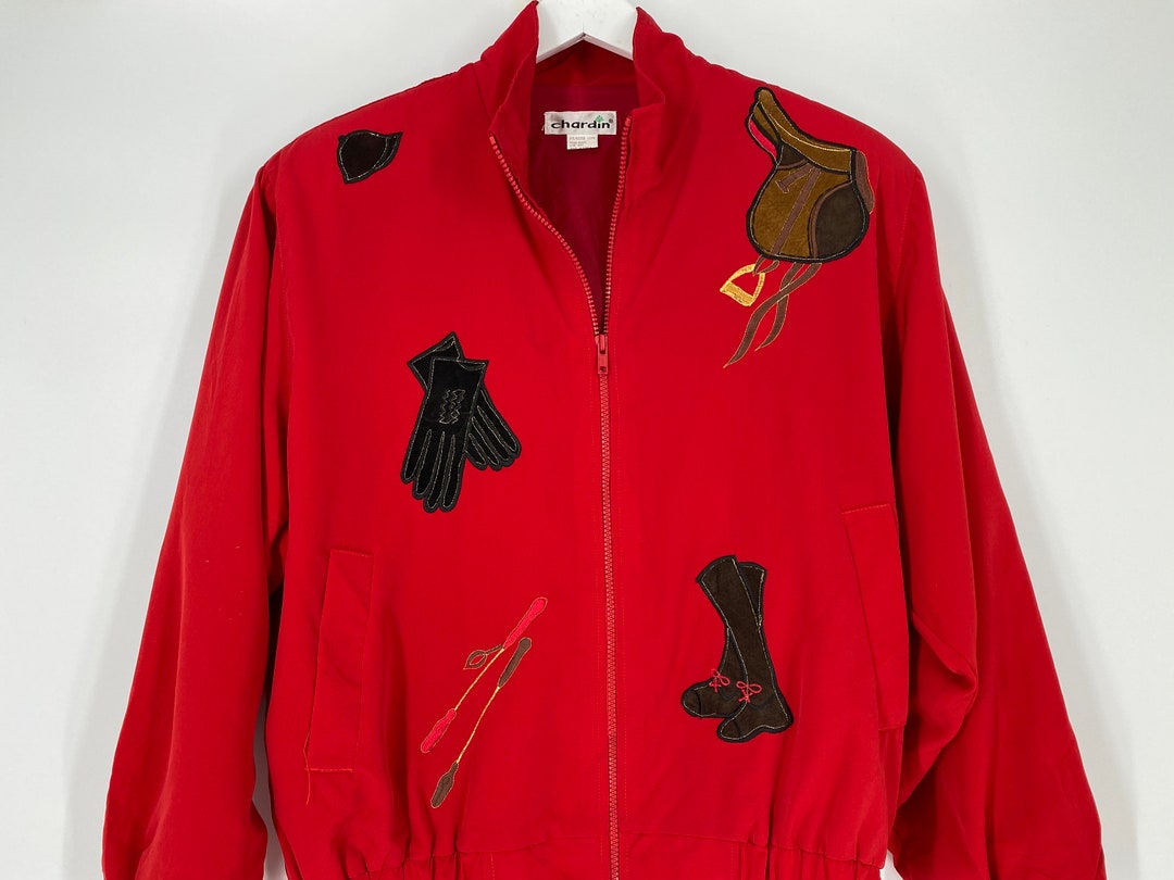 Vintage 80's Red Horse Riding Themed Jacket by Chardin Measures as A ...