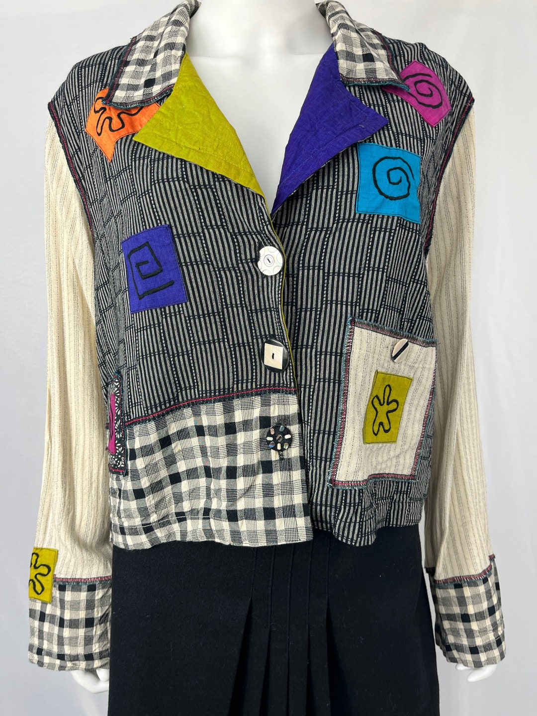 Vintage 80s/90s Faith by Celia Forrester Long Sleeve Button up Funky ...