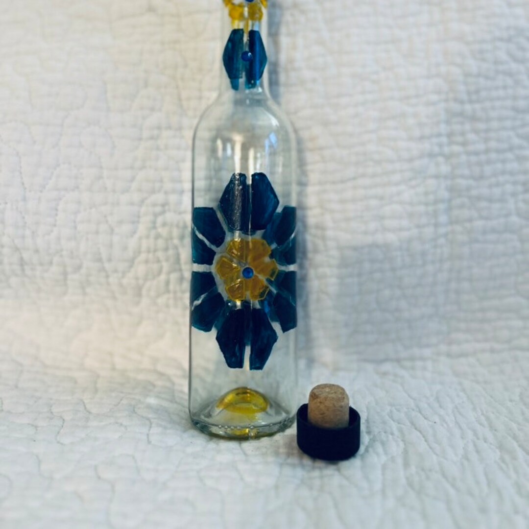 10 Inches, Hand-painted, Wine Glass Bottle, Acrylic, Home Decor ,flower ...