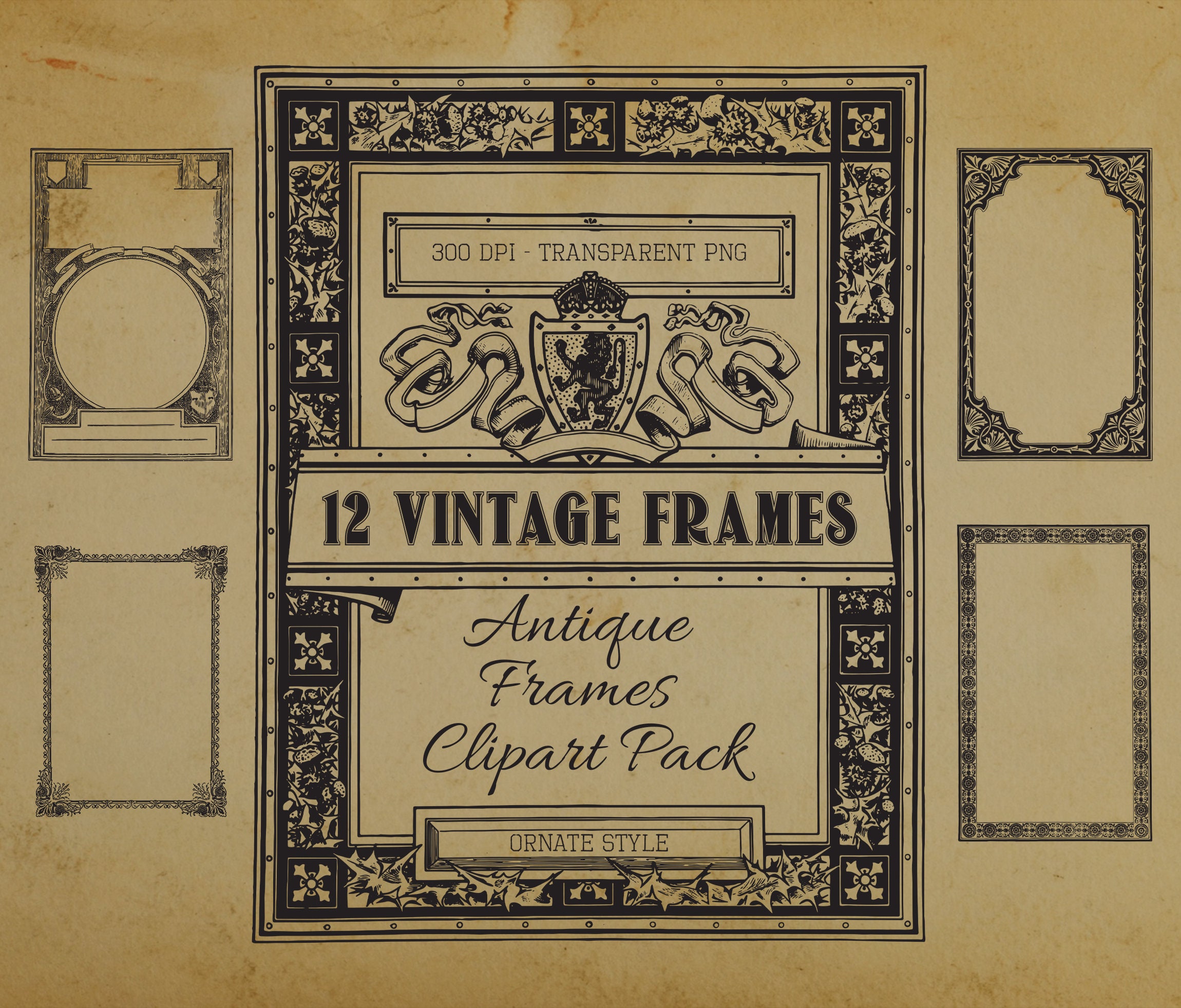 Vintage Ornate Frames. Pack of 12 Antique Border Frames Elements ...