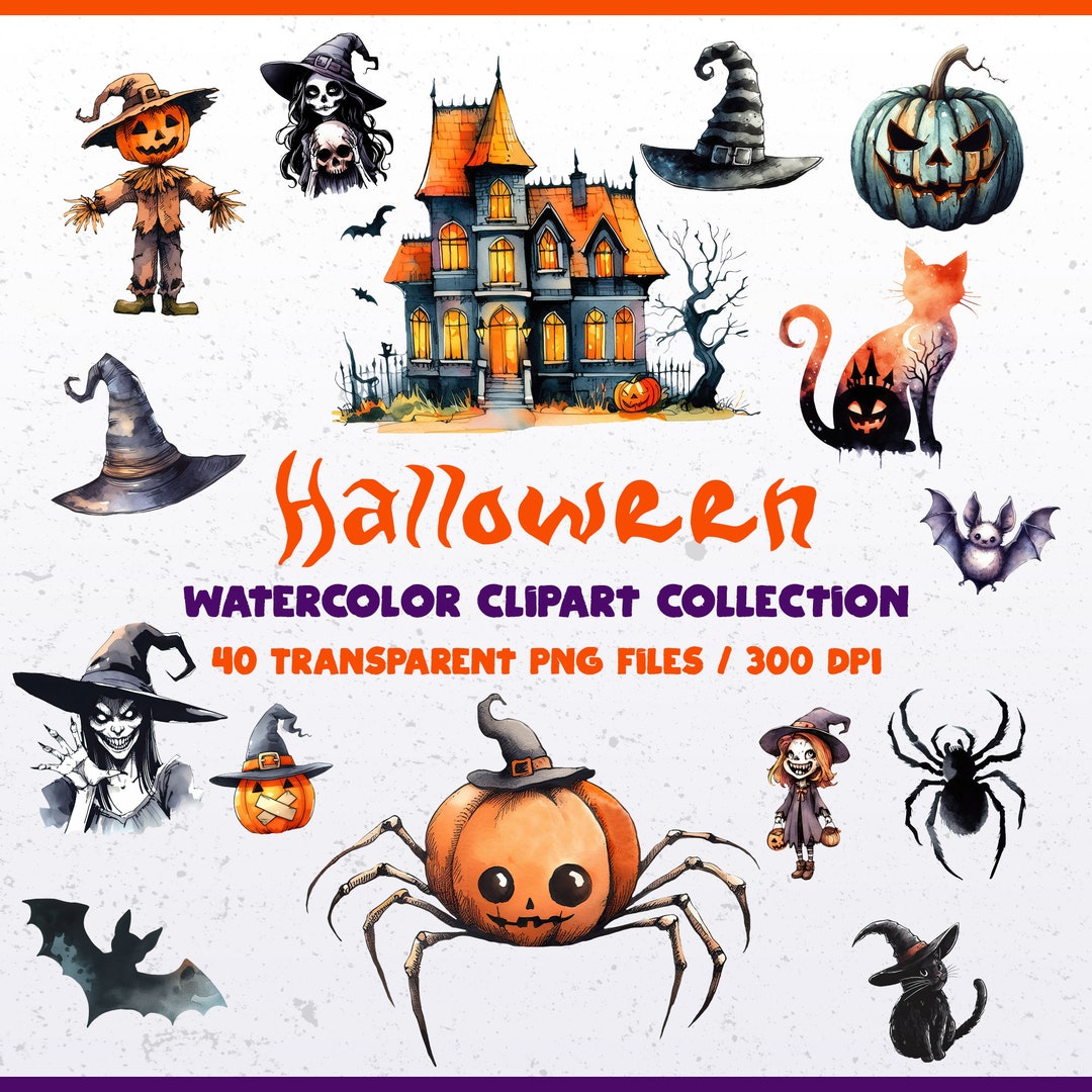 Halloween Watercolor Clipart Collection Pack. 40 Transparent PNG. Fall ...