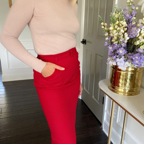 Red Wool Skirt - Etsy