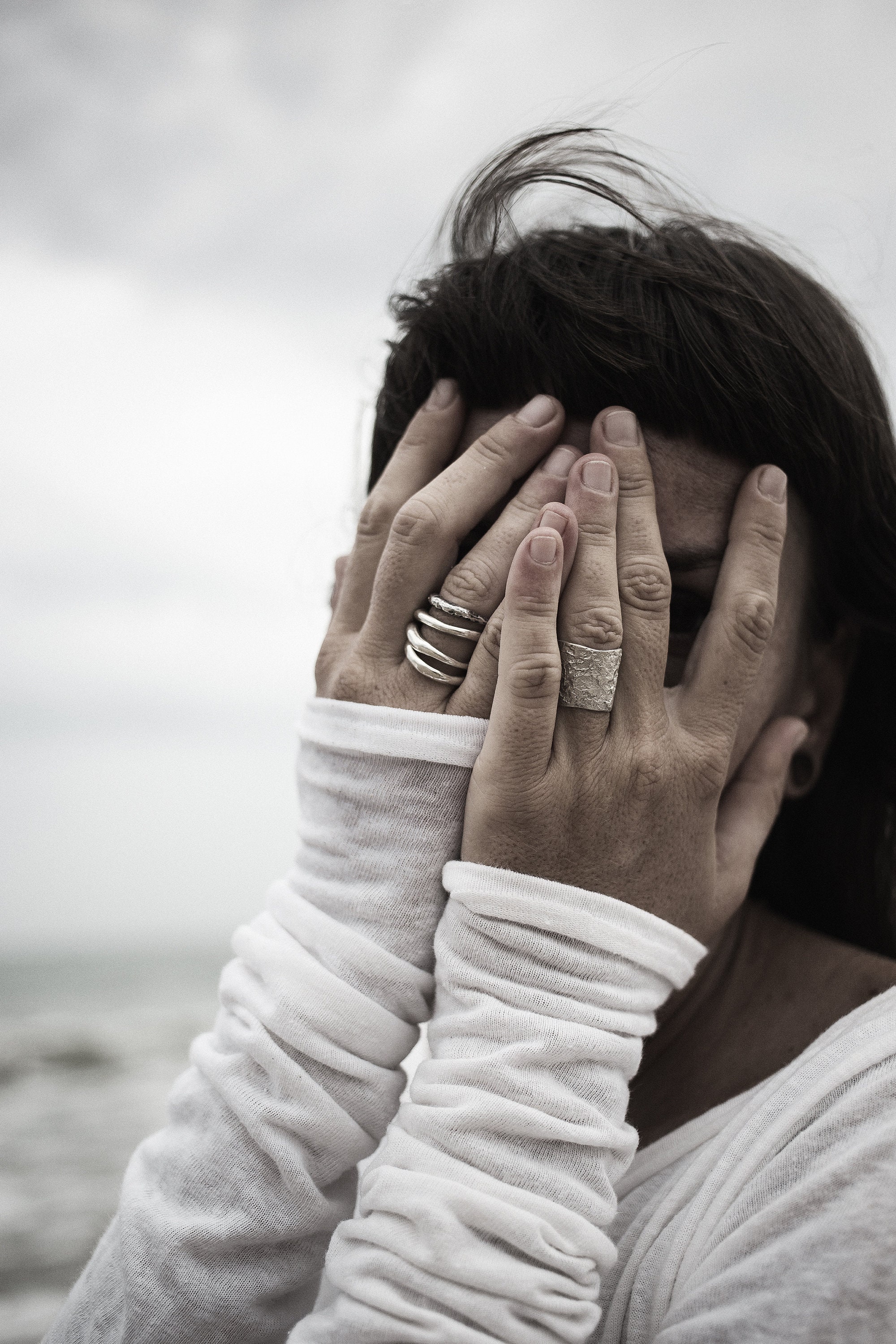 Ashen US 6 Organic Chunky Silver Band Ring, Extra Long Silver Ring, Hammered Extra Wide Band ...