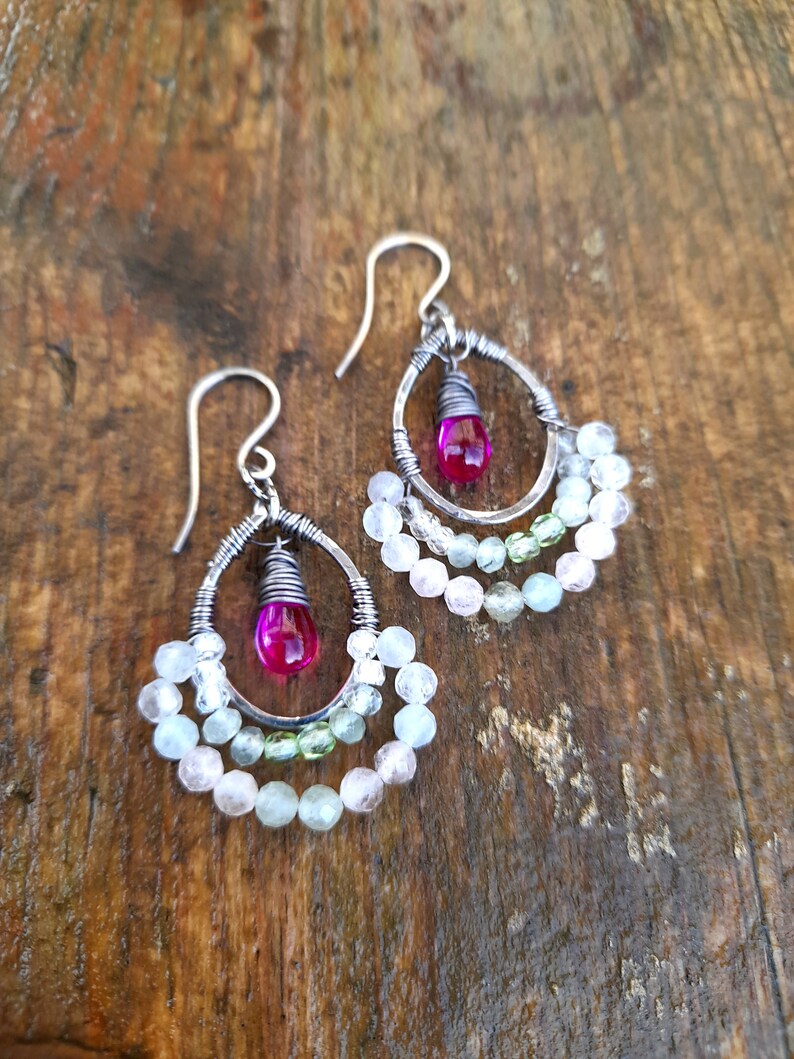 Hot Pink and Pastel Earrings. Aquamarine Prehnite & Zircon - Etsy