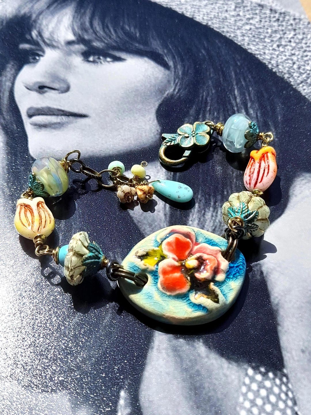 Bohemian Bloom - Vintage-inspired Summer Pansy Bracelet With Czech ...