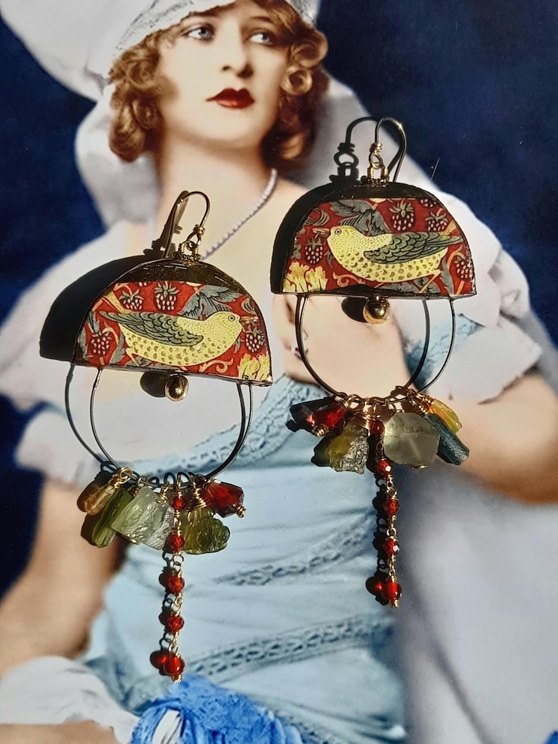 Bird in Fairy Garden Dangle Ceramic Earrings. Magical Romantic Earrings ...