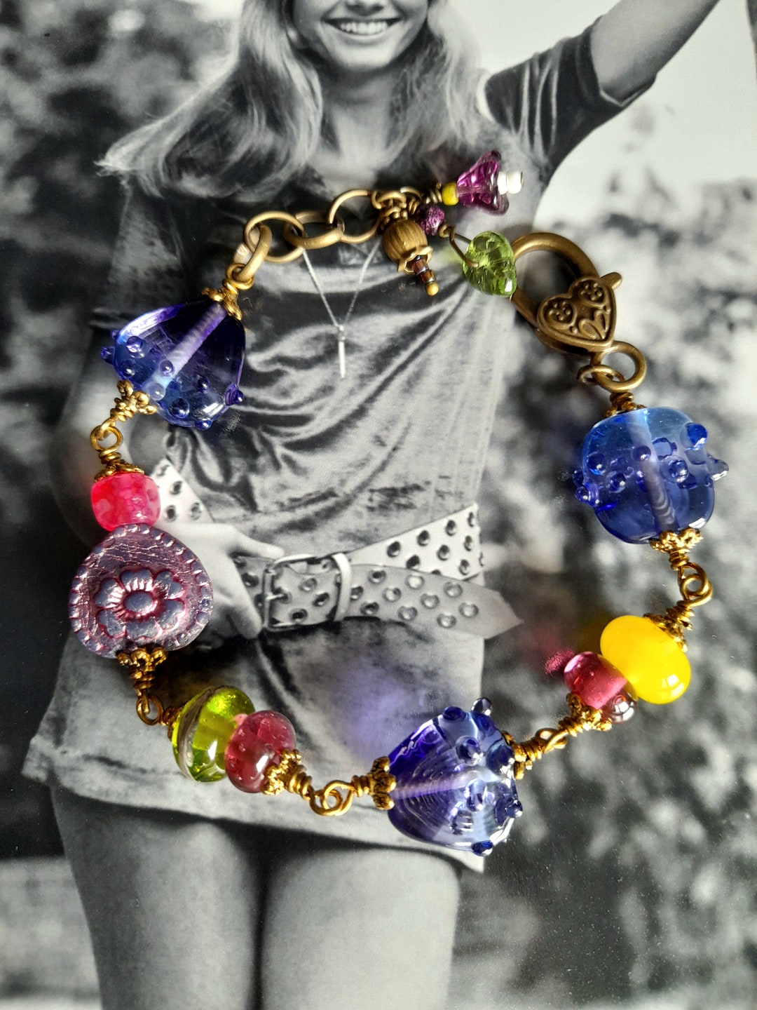 The Garden of Eden Bracelet. Handmade Glass Beads and Brass Bracelet ...