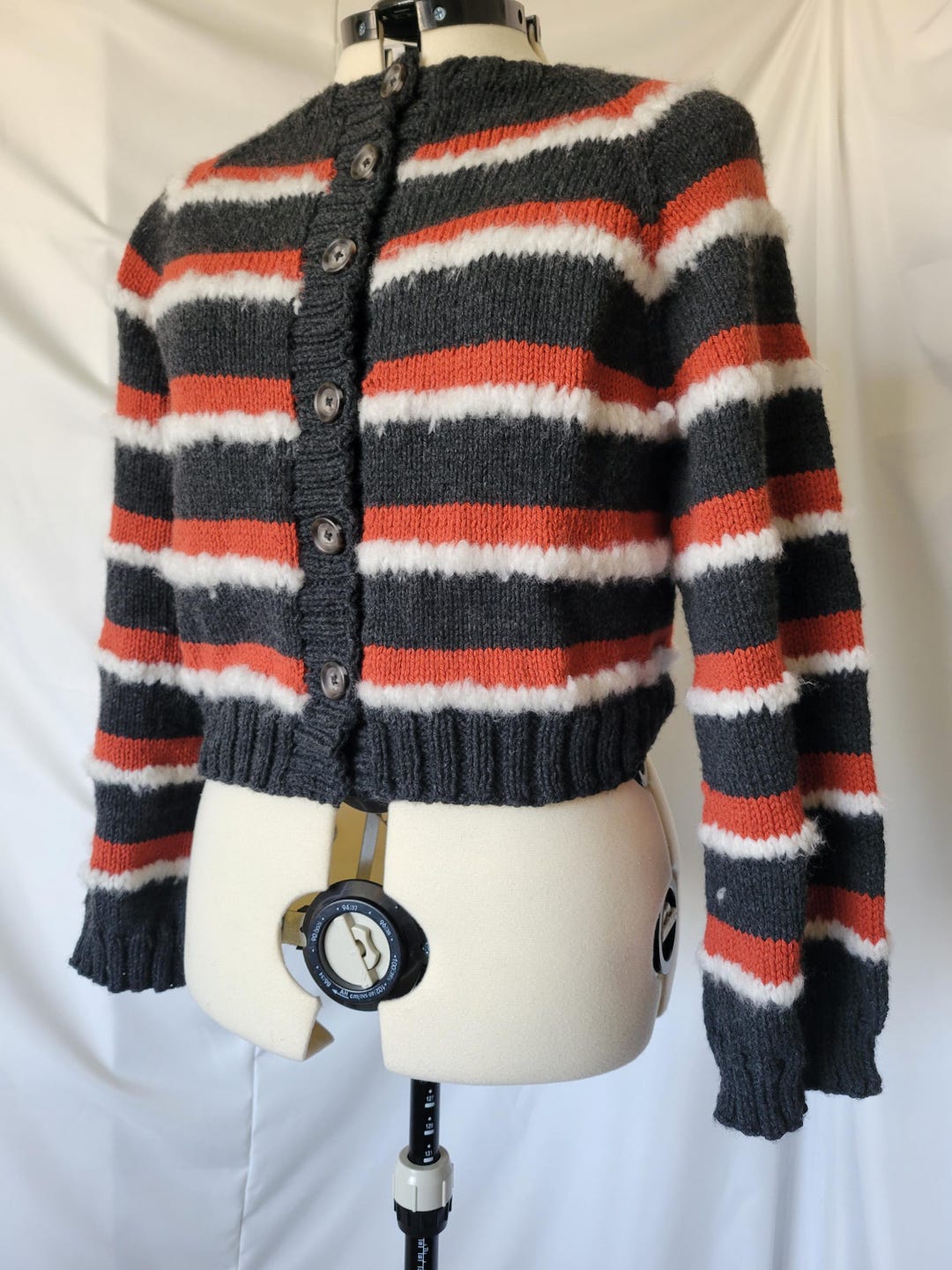 Dark Striped Cropped Button-up Cardigan - Etsy