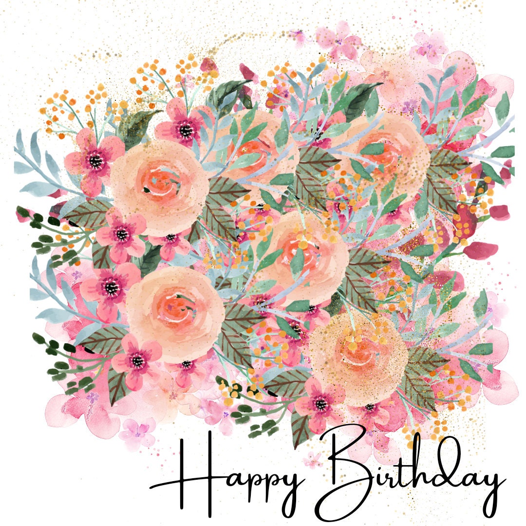 2 Designs Happy Birthday Png Multi Color Watercolor Flowers Bundle Png ...