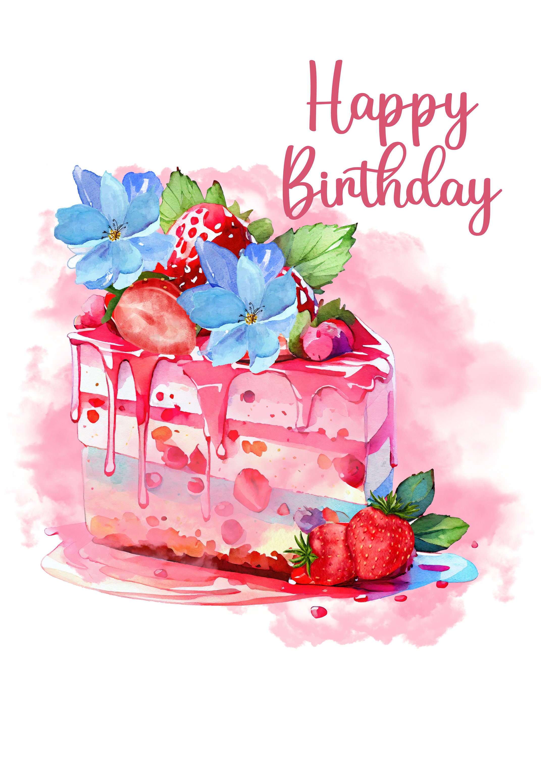 Happy Birthday Png, Multi Color Watercolor Flowers Bundle Png, Birthday ...