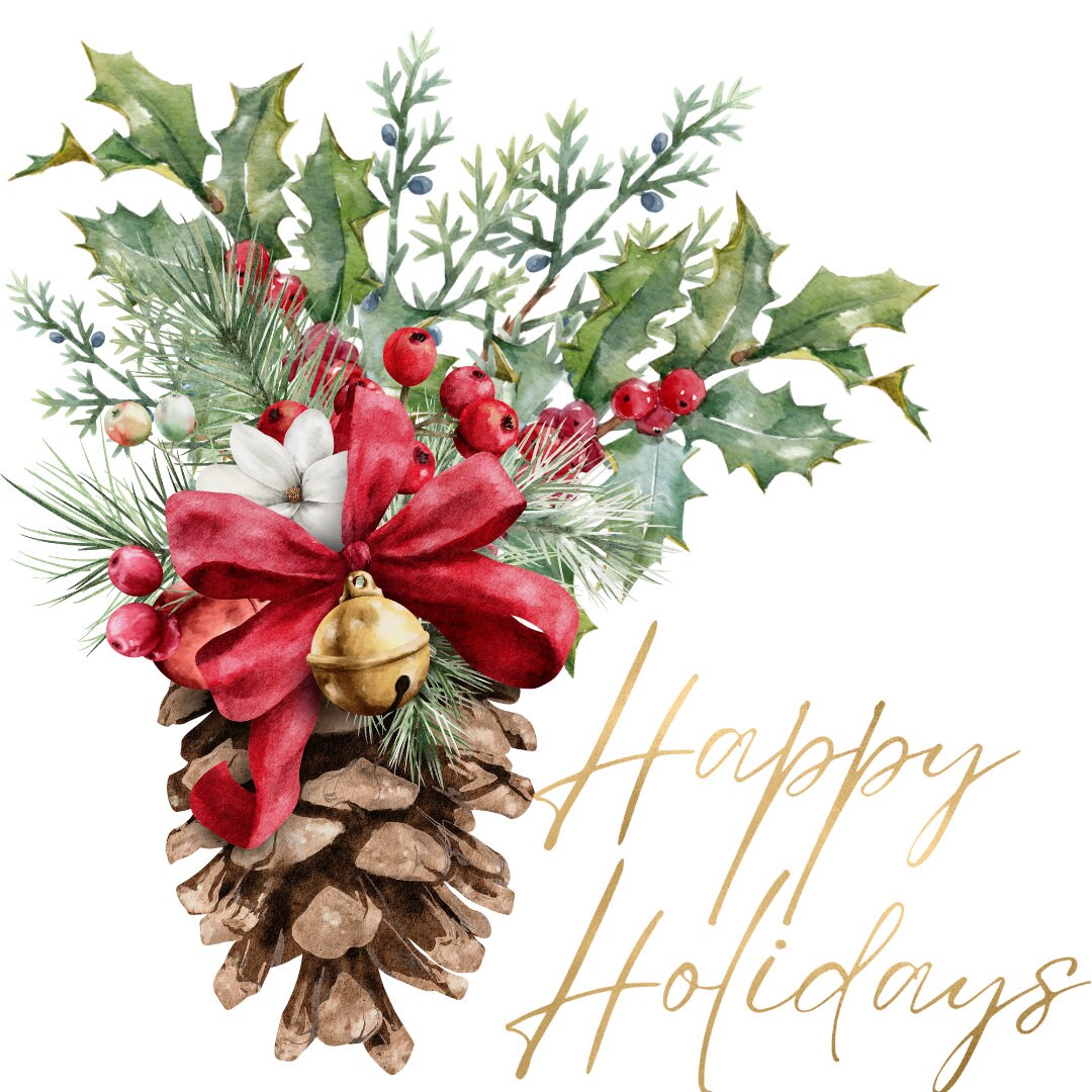 Happy Holidays PNG, 2 Designs Christmas Floral Png. Christmas Card ...