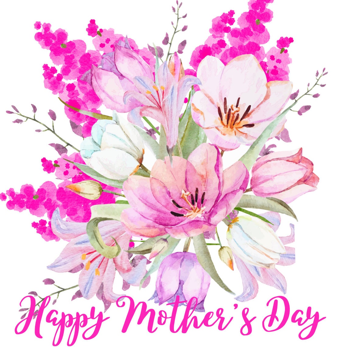 Happy Birthday PNG, Happy Mother's Day, Pink Flowers Png Digital Download, Bright Pink and Black ...