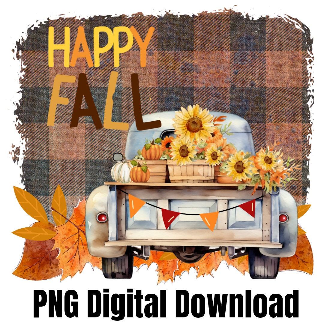 Happy Fall PNG, Buffalo Plaid Fall PNG Design, Old Truck With ...