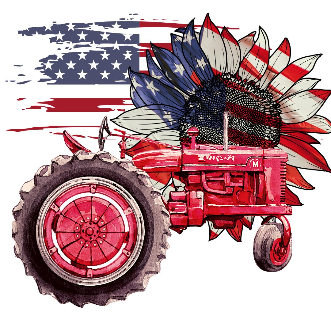 Tractor Png, Old Red Farm Tractor, US Flag Sunflower Png Digital ...