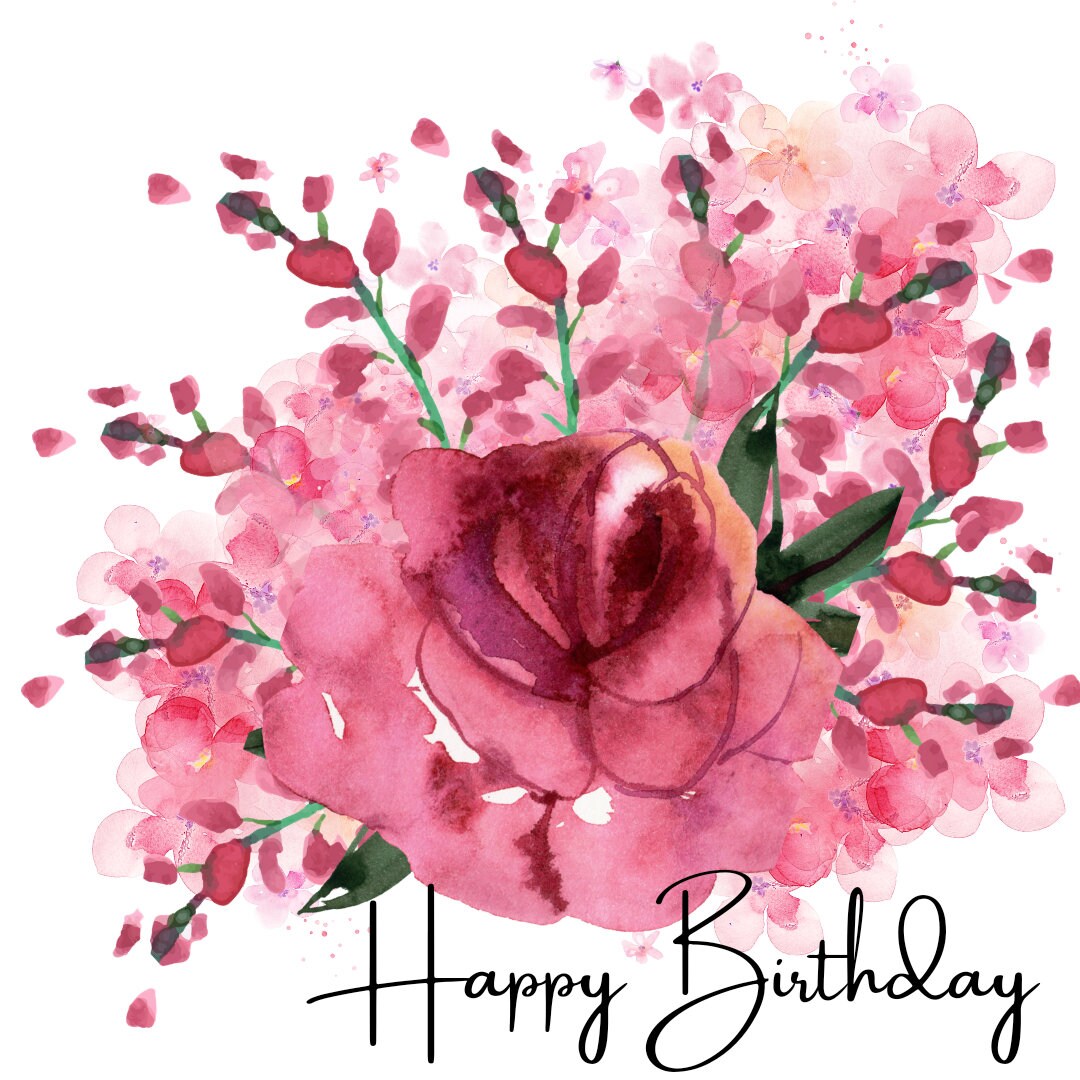 2 Designs, Happy Birthday Png, Multi Color Watercolor Flowers Bundle ...