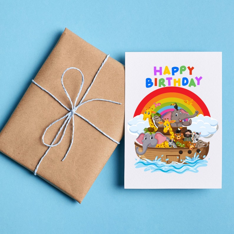 Happy Birthday Noah's Ark Animals Rainbow Png Download - Etsy