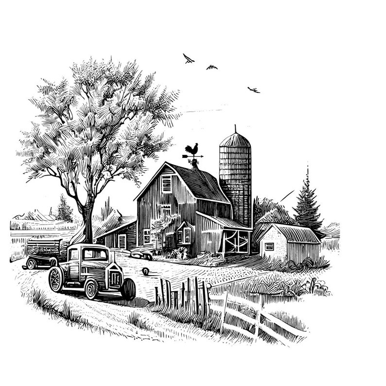 Farmstead PNG With Farm Tractor, Old Truck, PNG Digital Download ...
