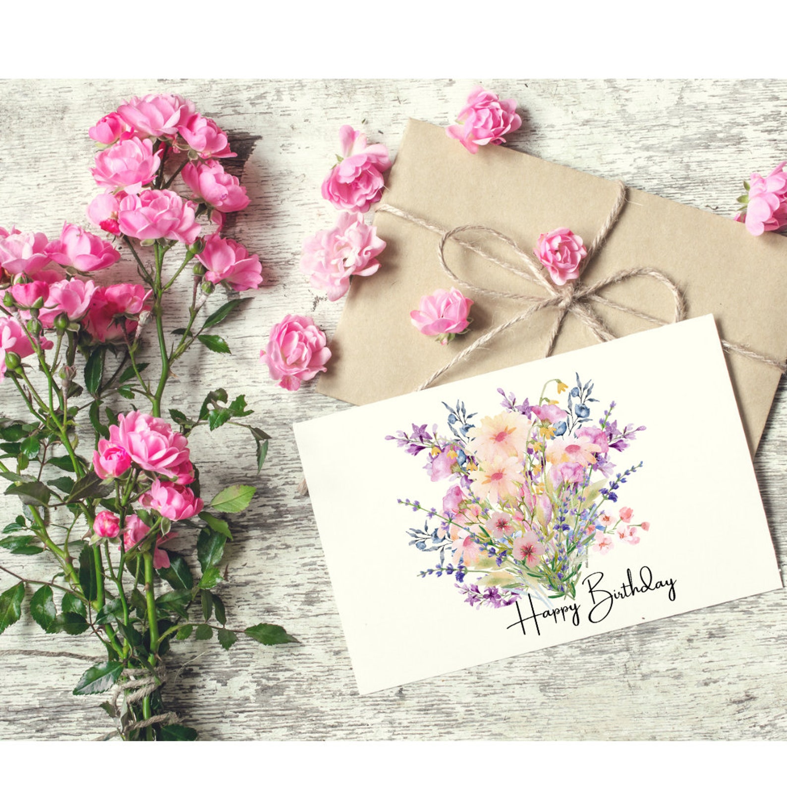 2 Designs Happy Birthday Png Multi Color Watercolor Flowers - Etsy
