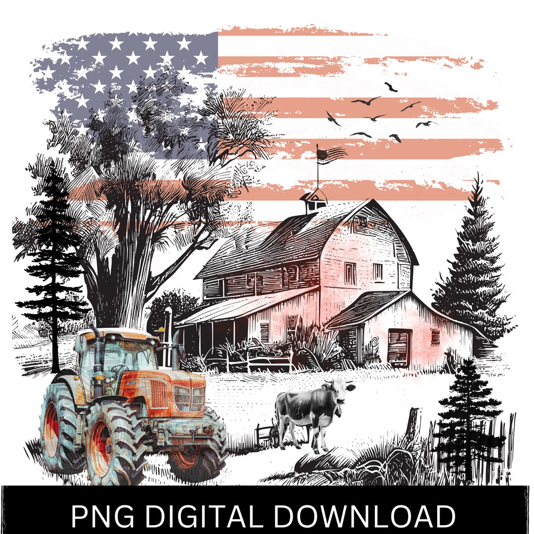 American Flag, Patriotic Png, Barn PNG, Vintage Red Tractor Png, Farm ...