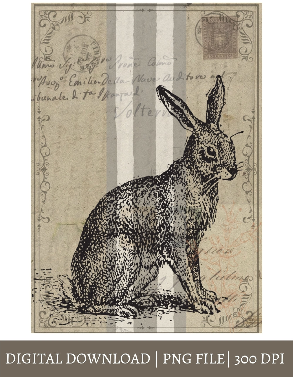 Vintage Rabbit Png Download, Png Scrapbooking File, Digital Download ...