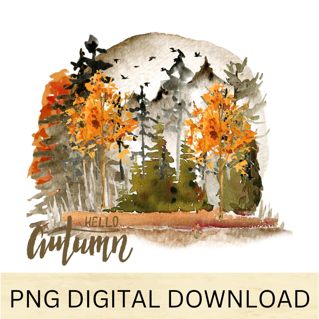 Hello Autumn PNG, Fall Png, Fall Leaves, Trees Png Fall File, Digital ...