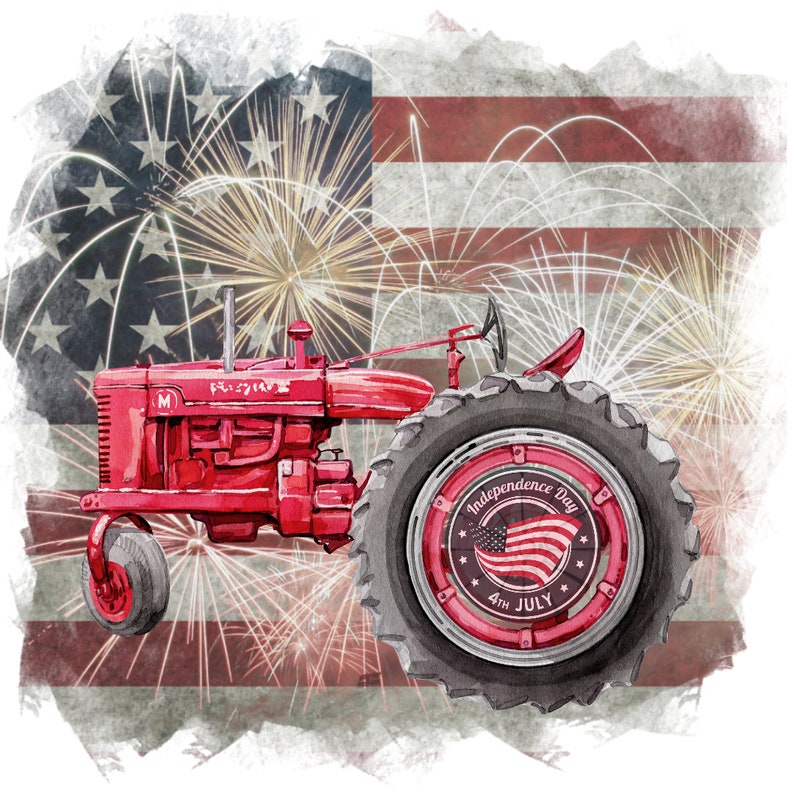Tractor Png, US Flag, Independence Day, Fireworks Digital Download, Old ...