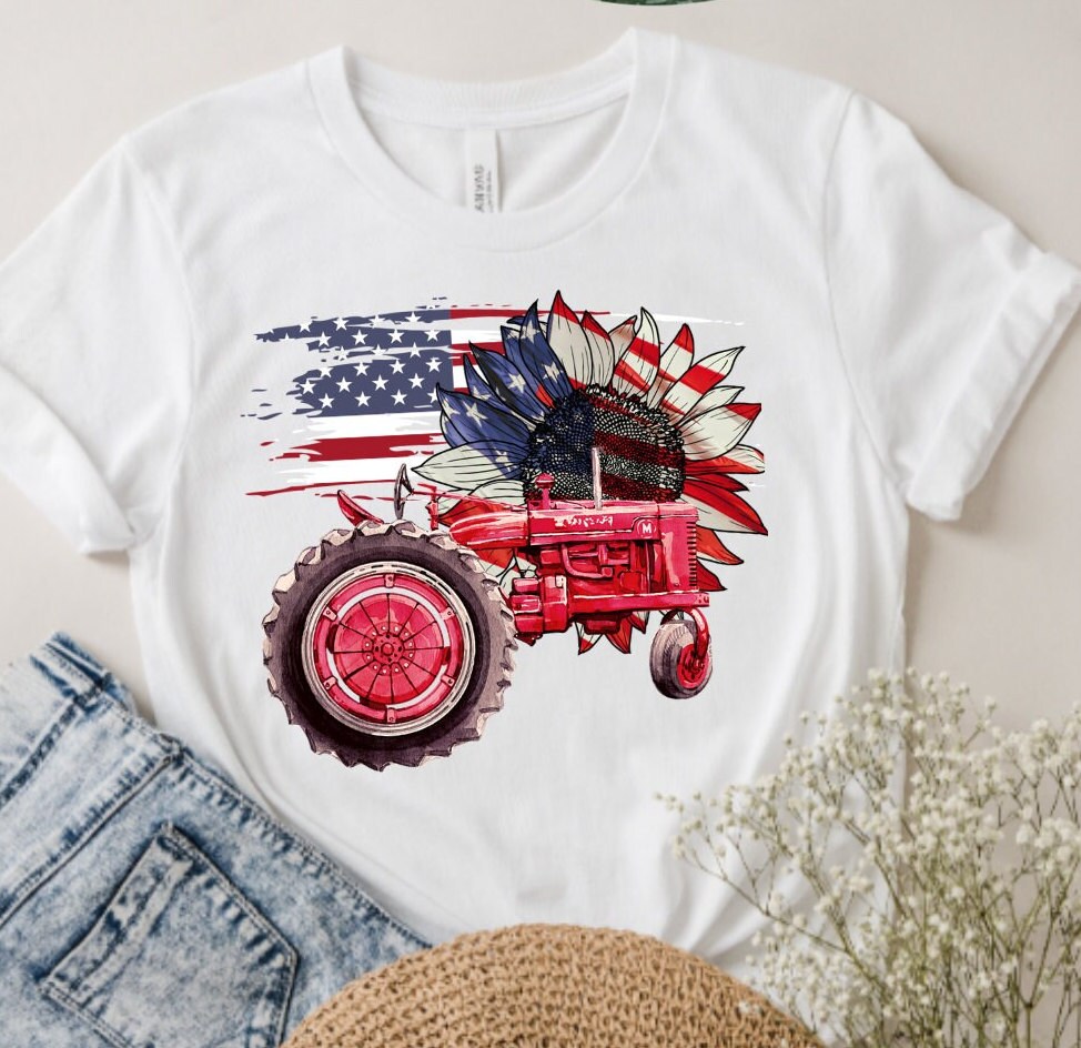 Tractor Png, Old Red Farm Tractor, US Flag Sunflower Png Digital ...