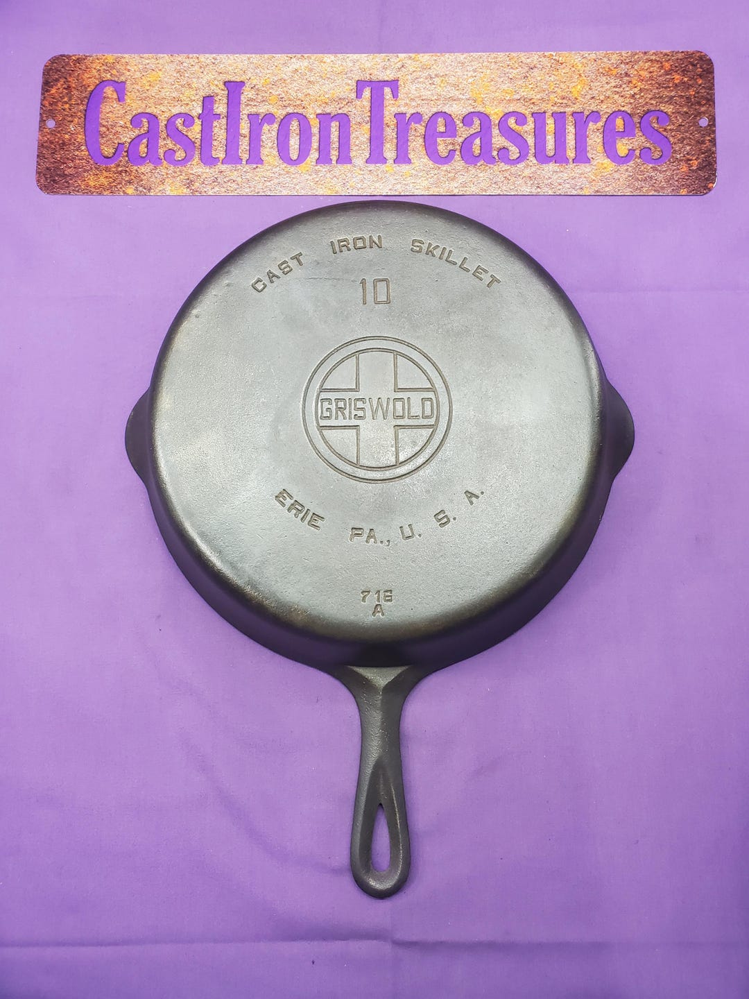 Griswold #10 Cast Iron Skillet With Smooth Bottom Large Block Logo ERIE ...