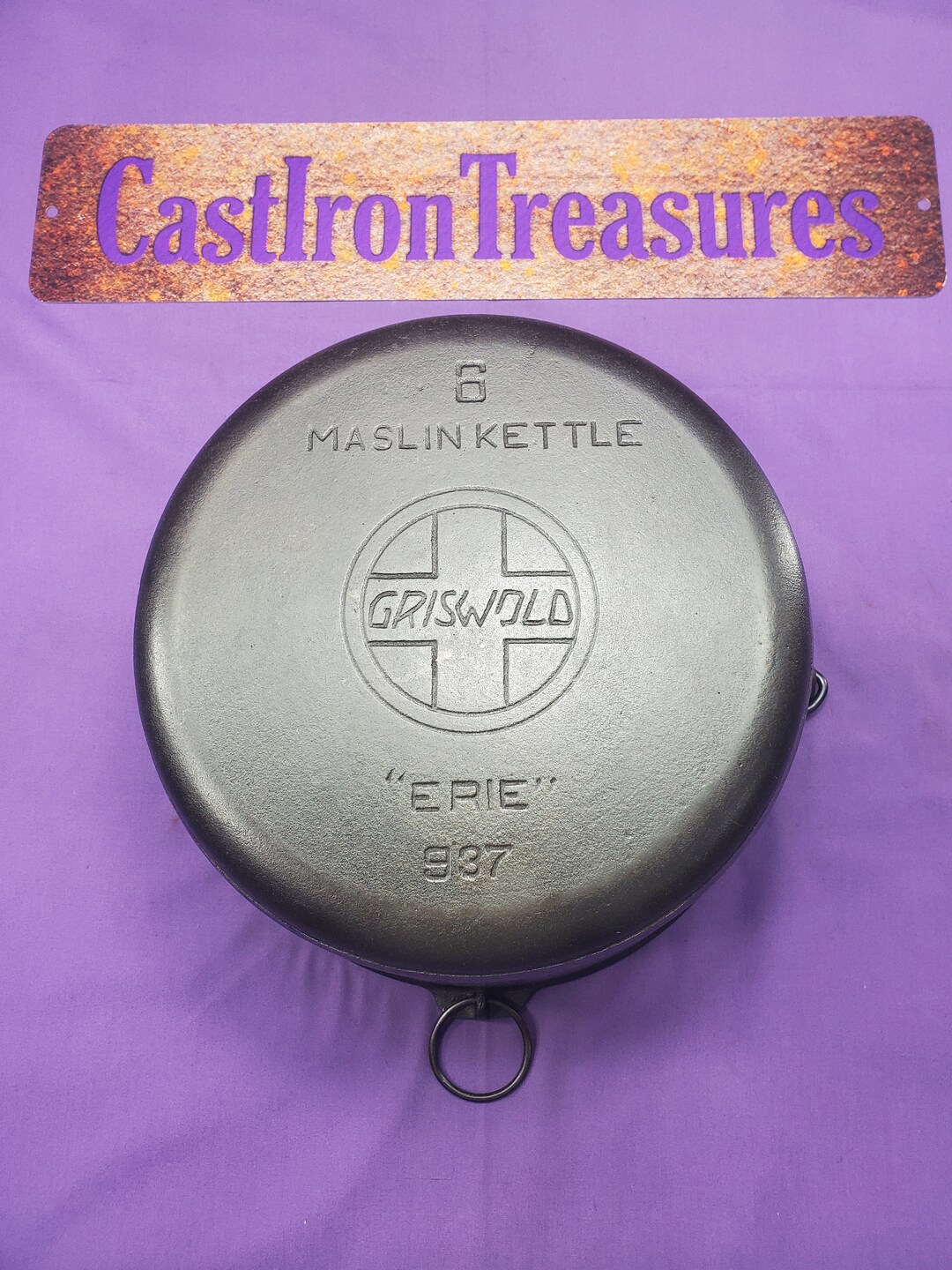 Rare 6 Griswold Cast Iron Maslin Kettle With Smooth Bottom Bail Handle ...