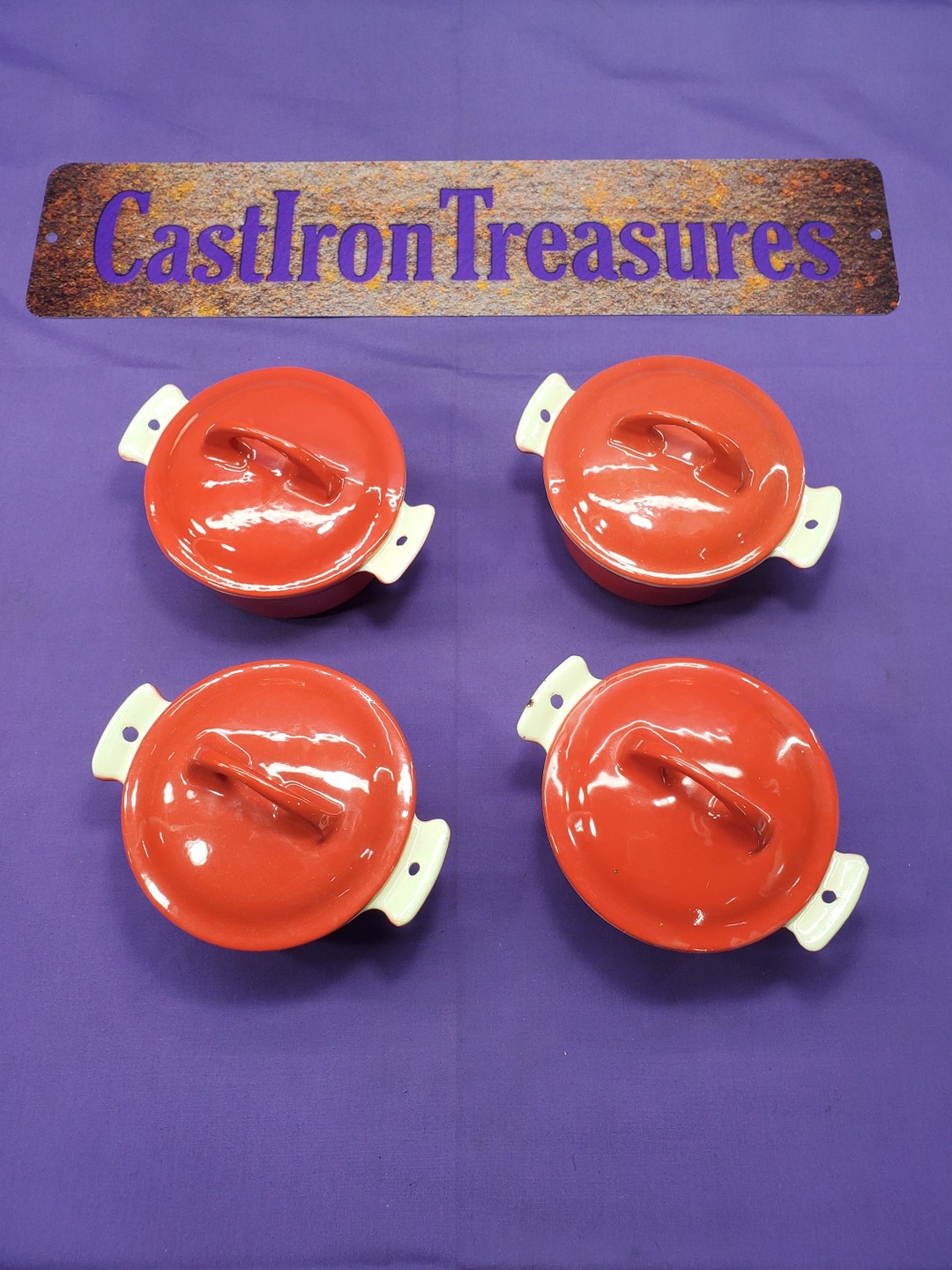 Set of 4 Near Mint Griswold #0 Red & Cream Cast Iron Table Service ...