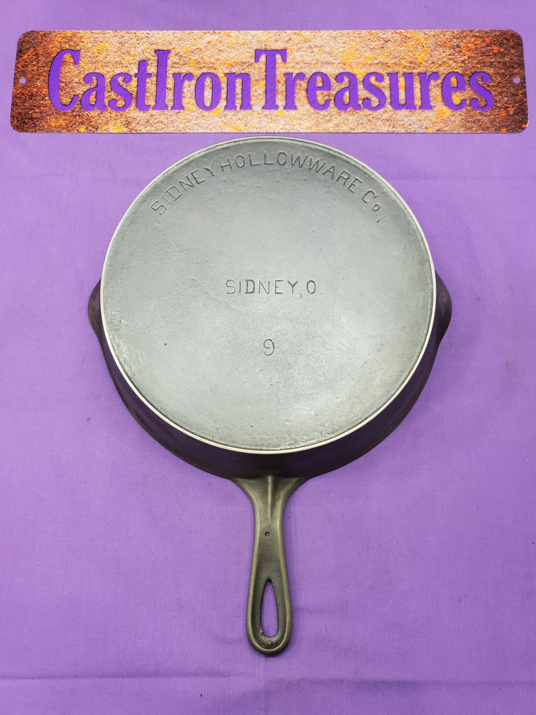Rare #9 Sidney Hollow Ware Co. Cast Iron Skillet With Heat Ring & Maker ...