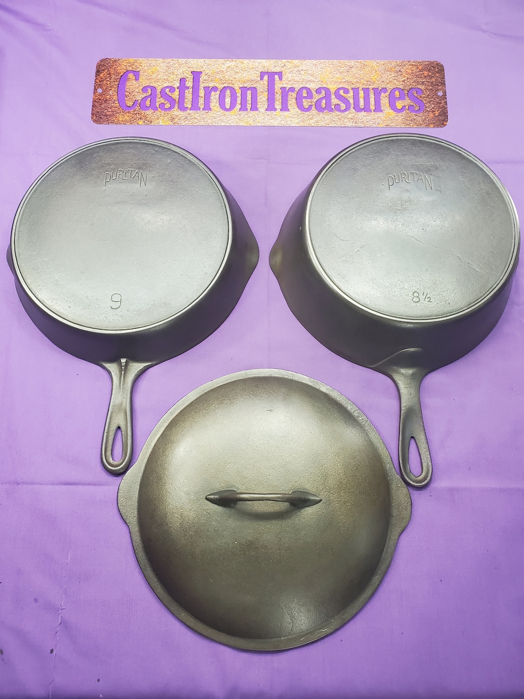 Rare Puritan Cast Iron #9 Skillet & #8 1/2 Deep Chicken Pan W ...