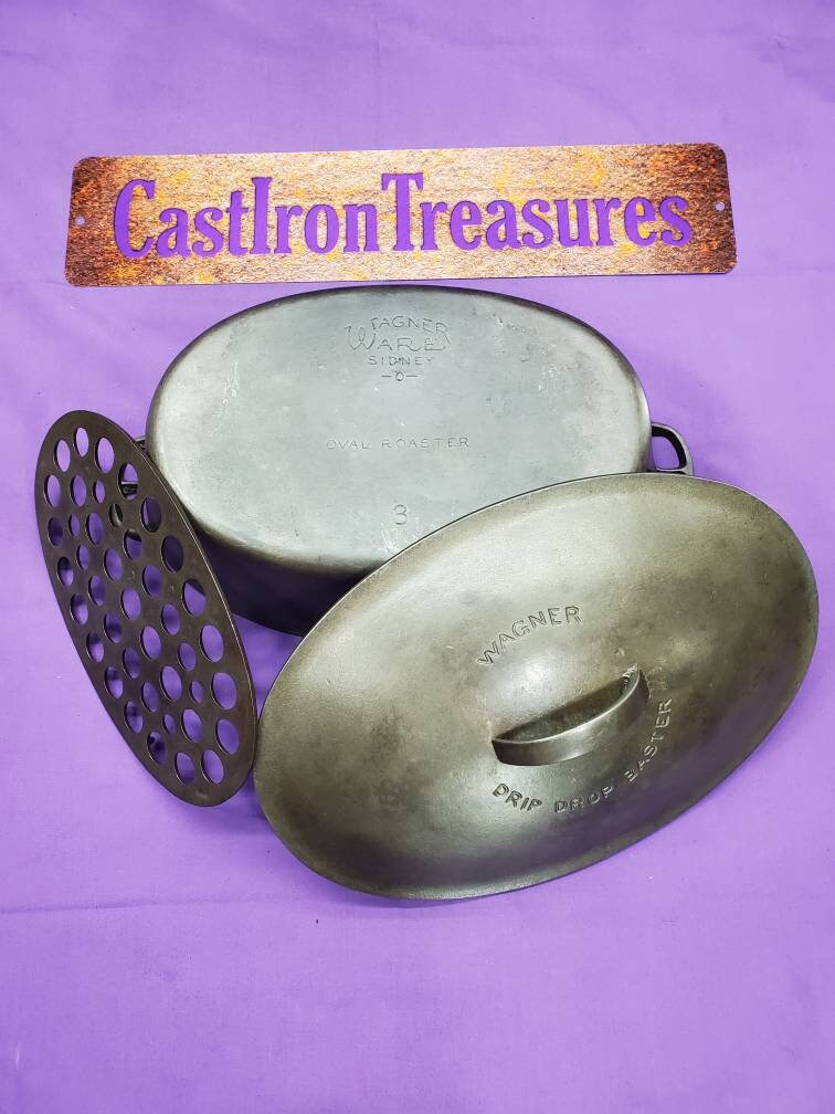Excellent Wagner 3 Cast Iron Oval Roaster W/ Drip Drop Self - Etsy