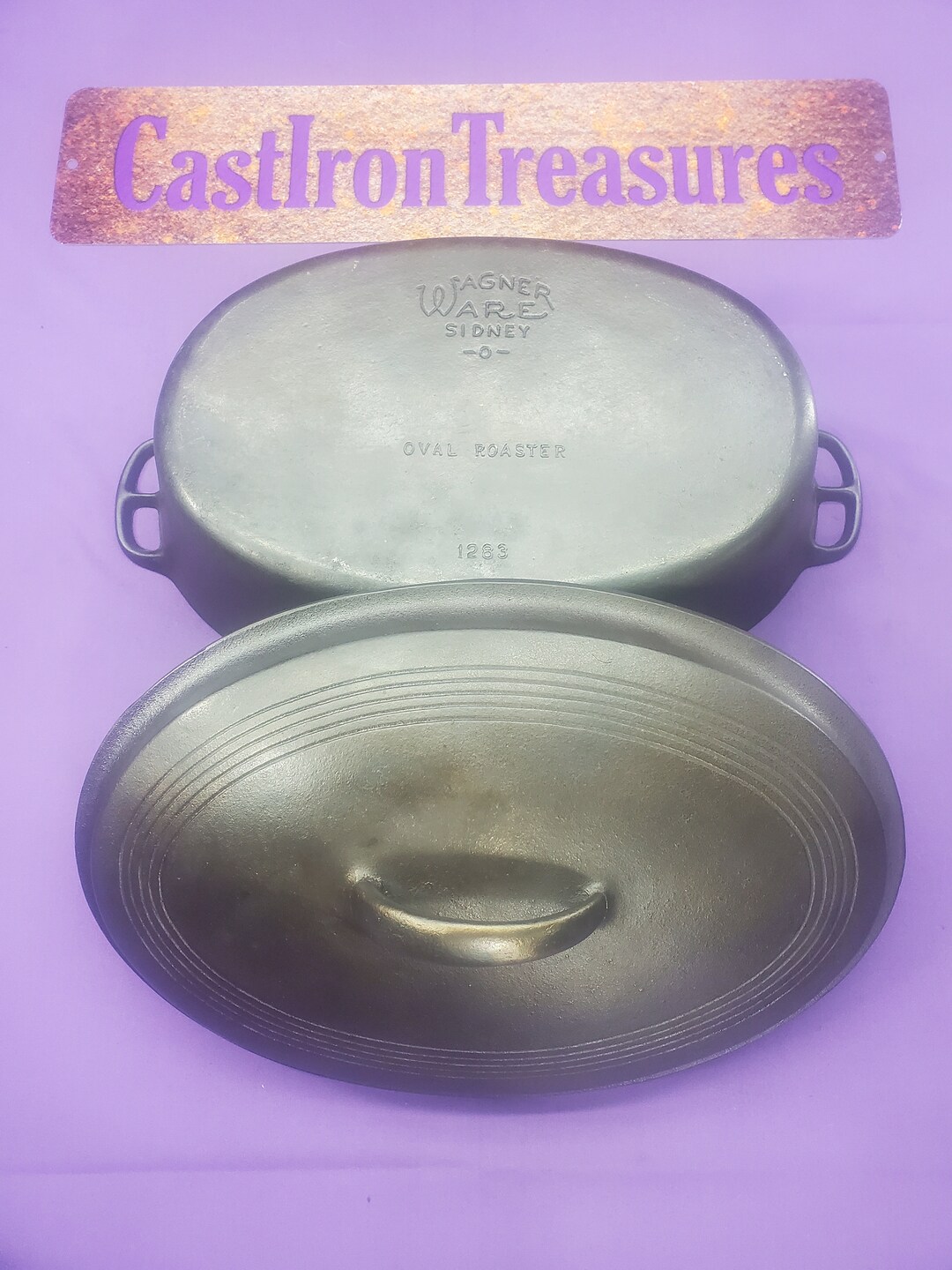 Rare Wagner Ware #3 Cast Iron Oval Roaster W/ Smooth Bottom & 5 Ring ...