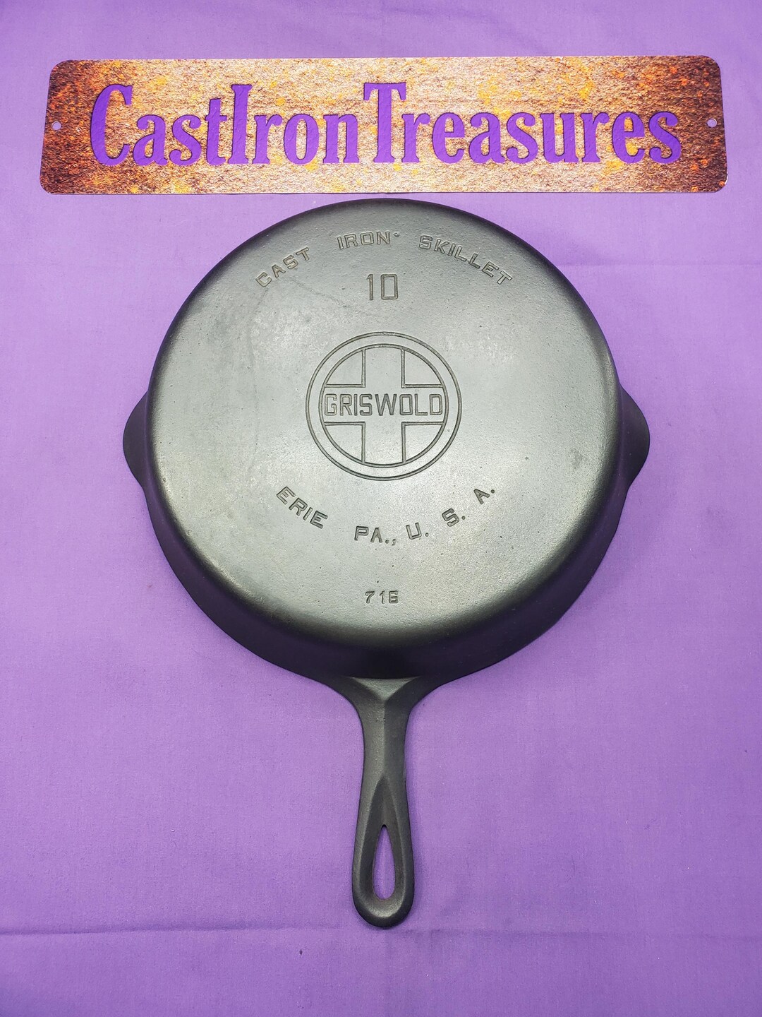 Griswold #10 Cast Iron Skillet With Smooth Bottom Large Block Logo ERIE ...