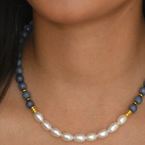 Denim Blue and Freshwater Pearl Necklace - Etsy