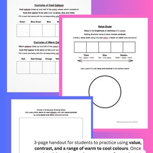Value & Warm/cool Colors | Elements of Art Worksheet for Grades 4-8 - Etsy