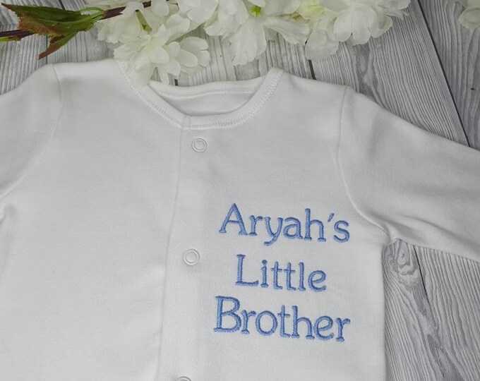 Personalised Little Bro, Little Brother, Baby Sleepsuit, Personalised ...