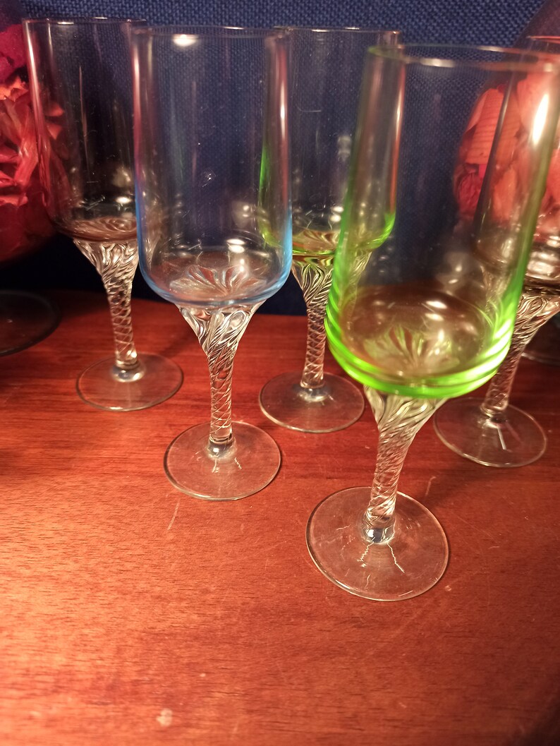 Set of 8 Liqueur / Sherry Glasses. Barley Twist Stem. Various | Etsy UK