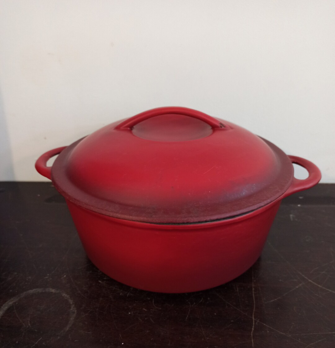 Vintage Cast Iron Enamelled Lidded Cooking Pot. Red - Etsy