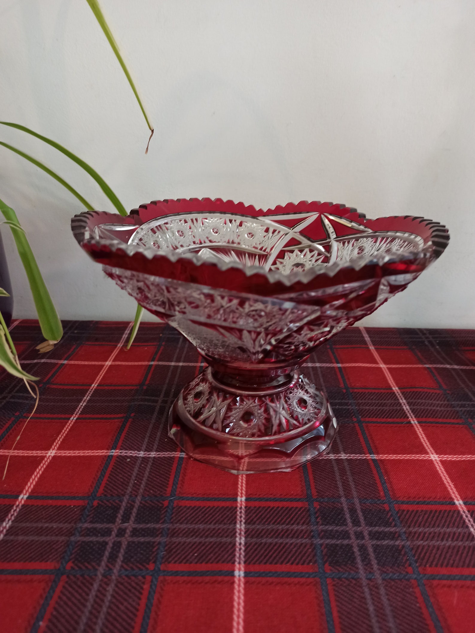 Vintage Ruby Red Cut Glass Decorative Fruit Bowl. - Etsy UK